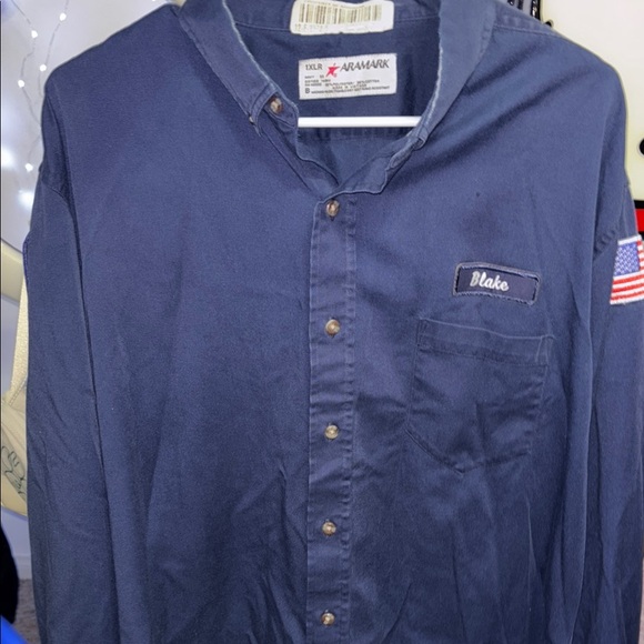 Aramark Chevron | Shirts | Euc Chevron Blue Casual Button Down Shirt ...
